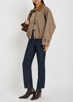 RÓHE Rohé Houndstooth Wool Jacket With Suede Collar - Dark Green