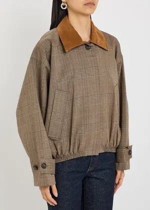 RÓHE Rohé Houndstooth Wool Jacket With Suede Collar - Dark Green