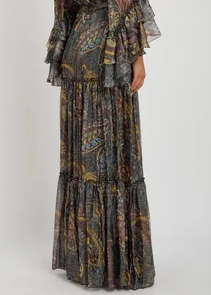 Etro Tiered Metallic Silk Midi Skirt