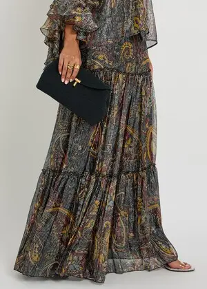 Etro Tiered Metallic Silk Midi Skirt