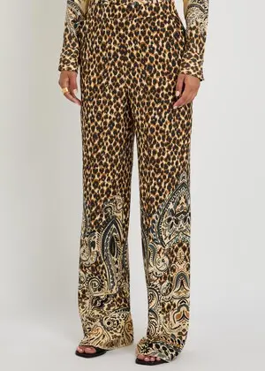 Etro Leopard-print Straight-leg Silk Trousers