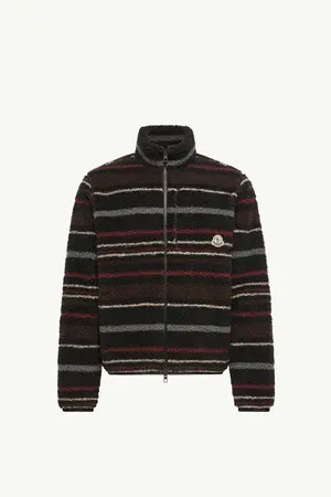 Moncler Striped Teddy Zip-up Cardigan - Black