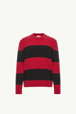 Moncler Striped Wool Blend Bouclé Sweater - Black