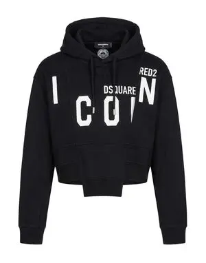 Dsquared2 Cotton French Terry Asymmetrical Graphic Print Hoodie - Black