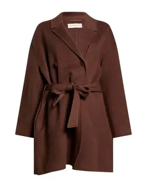 Officine Générale Chocolate Wool Belted Double Breasted Coat