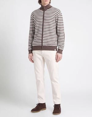 Paul & Shark Taupe Virgin Wool & Cashmere Striped Half-zip Sweater - Grey