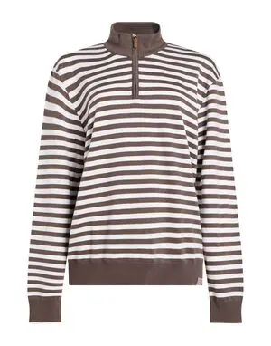 Paul & Shark Taupe Virgin Wool & Cashmere Striped Half-zip Sweater - Grey