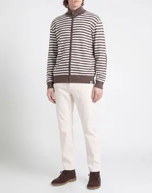 Paul & Shark Taupe Virgin Wool & Cashmere Striped Half-zip Sweater - Grey
