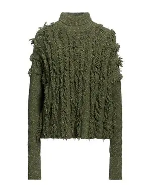 MANILA GRACE Mélange Knit Turtleneck With Fringe Detail