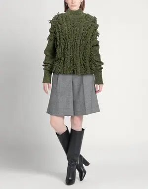 MANILA GRACE Mélange Knit Turtleneck With Fringe Detail