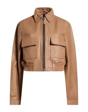 Hogan Jacket Light Brown Size Cow Leather, Cotton, Polyester, Elastane