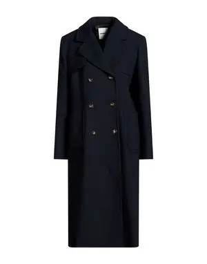 Sandro Double-breasted Midnight Polyester Virgin Wool Elastane Coat - Blue