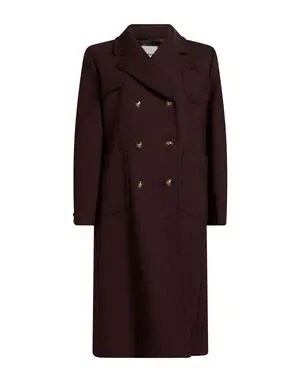 Sandro Double-breasted Chocolate Polyester And Virgin Wool Coat