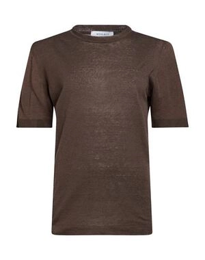 WOOL & CO Taupe Linen Cotton Short Sleeve Sweater