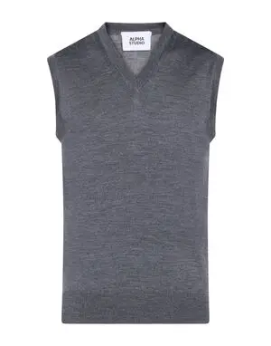 Alpha Studio Sleeveless V-neck Sweater Vest In Wool - Grey