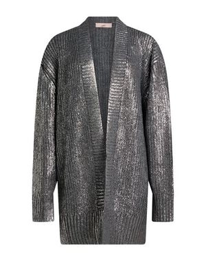 CARLA G. Metallic Ribbed Knit Cardigan - Silver