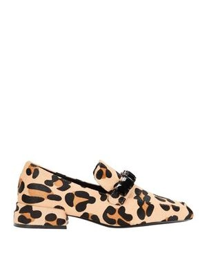 JEANNOT Leopard Print Calf Hair Loafers With Crystal Embellishment - Beige