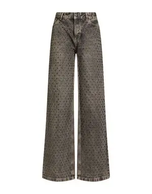 8PM Cotton Wide-leg Jeans With Crystal Embellishments
