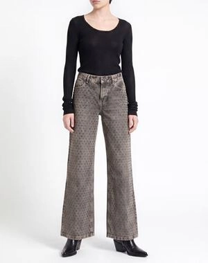 8PM Charcoal Cotton Wide-leg Jeans With Crystal Embellishments
