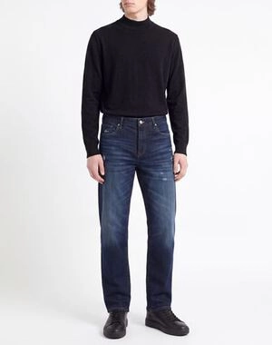 Armani Exchange Tapered Jeans In Dark Wash Cotton With Distressed Details