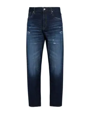 Armani Exchange Tapered Jeans In Dark Wash Cotton With Distressed Details