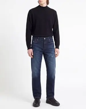 Armani Exchange Tapered Jeans In Dark Wash Cotton With Distressed Details