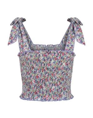Poupette St Barth Viscose Floral Print Shirred Crop Top - Purple
