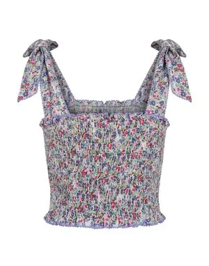 Poupette St Barth Viscose Floral Print Shirred Crop Top