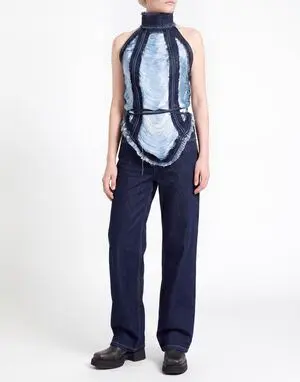 OFF-WHITE™ Halterneck Denim Top With Fringe Detail