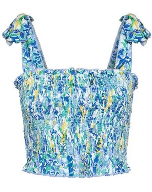 Poupette St Barth Ecovero Viscose Floral Print Shirred Cropped Top
