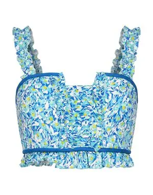 Poupette St Barth Floral Print Shirred Cropped Top