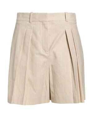 Theory Cotton, Linen, Elastane Pinstriped High Waisted Shorts - Sand