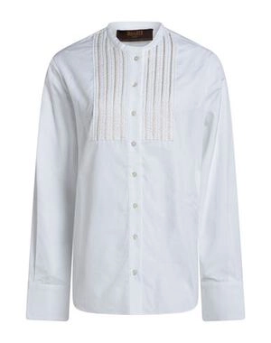 MOORER Cotton Shirt With Mandarin Collar And Embroidered Details - White