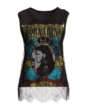 FORNARINA Cotton Jersey Tank Top With Lace Detail