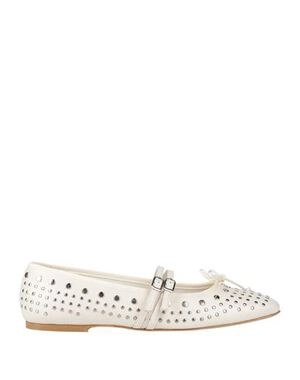 BALDININI Leather Ballet Flats With Studs And Bow Detailing - Ivory