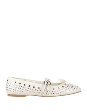 BALDININI Leather Ballet Flats With Studs And Bow Detailing - White