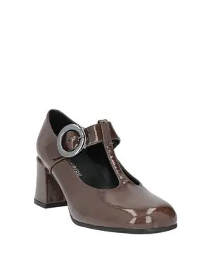 CAFÈNOIR Chocolate Leather T-bar Pumps