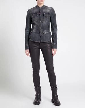 Dsquared2 Distressed Cotton Denim Shirt With Mandarin Collar