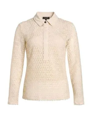 Rag & Bone Crochet Knit Long Sleeve Polo Shirt