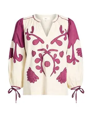 Ba&sh Cream Seersucker Paisley-print Embroidered Blouse