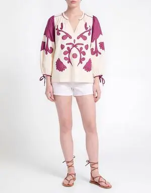 Ba&sh Cream Seersucker Paisley-print Embroidered Blouse