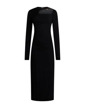 DONDUP Viscose & Elastane Gathered Cutout Crewneck Long Sleeve Midi Dress - Black