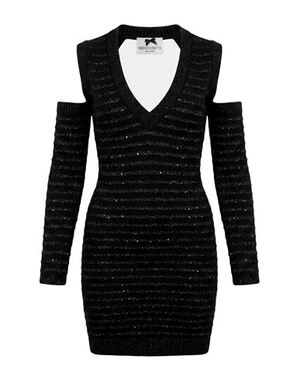 NO SECRETS Ribbed-knit Metallic Mini Dress With Detachable Sleeves - Black