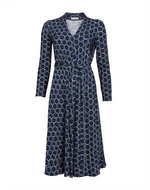 SIYU Geometric Print V-neck Long Sleeve Midi Dress