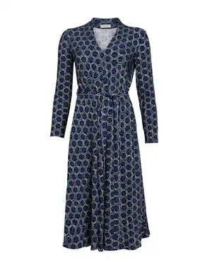 SIYU Geometric Print V-neck Long Sleeve Midi Dress