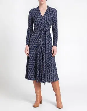 SIYU Geometric Print V-neck Long Sleeve Midi Dress