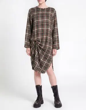 8PM Tartan Pattern Gathered Crewneck Midi Dress