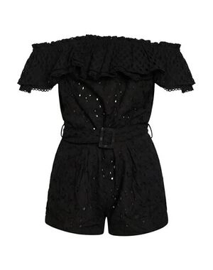 Poupette St Barth Broderie Anglaise Off-the-shoulder Playsuit - Black
