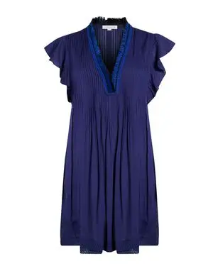 Poupette St Barth Viscose Embroidered Pleated Mini Dress - Navy
