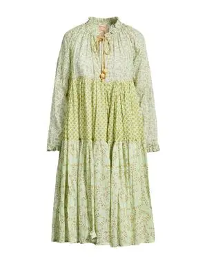 Yvonne S Light Cotton Tiered Embroidered Midi Dress